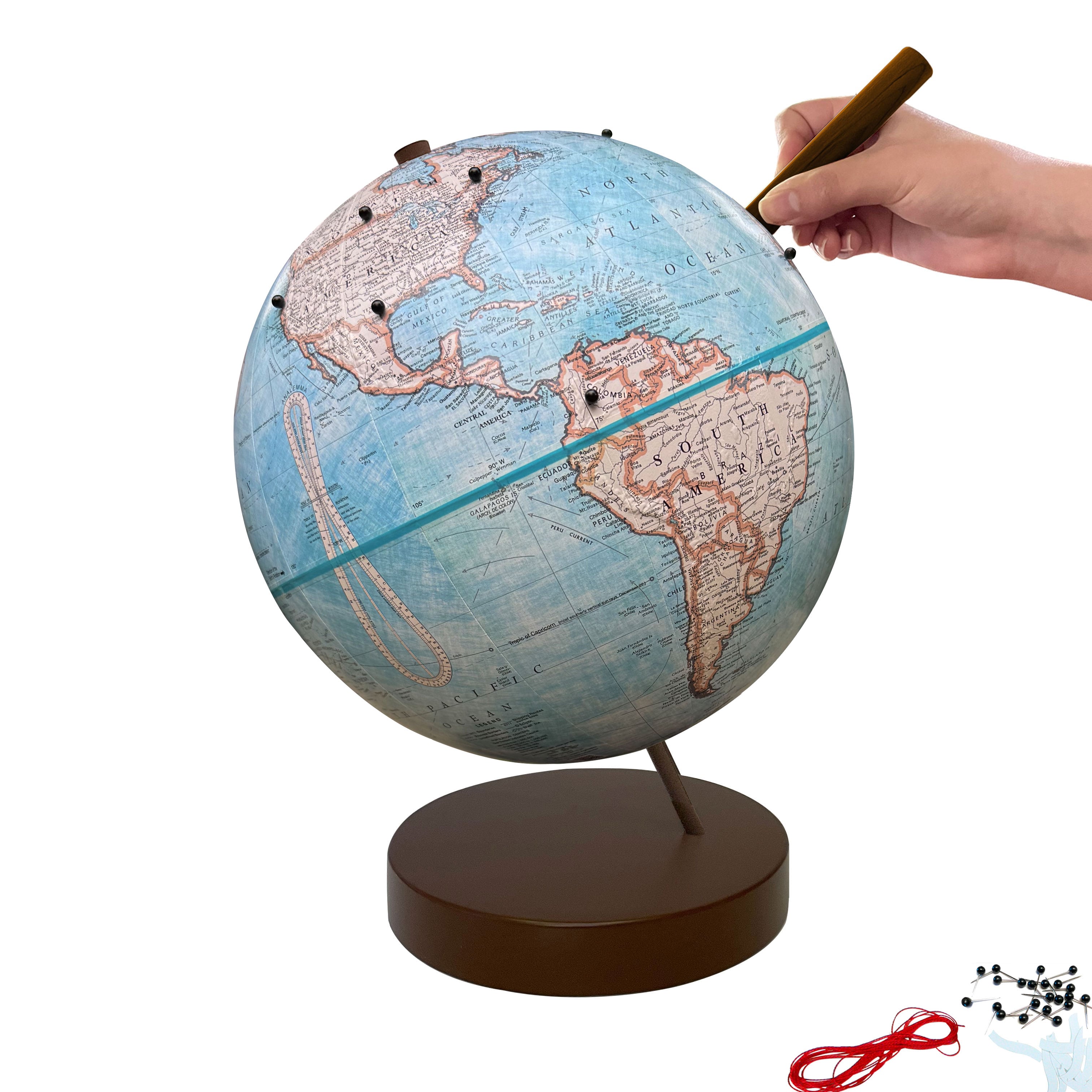 Push Pin Globe Antique Blue Small, Travel Globe with Pins | Wendy Gold