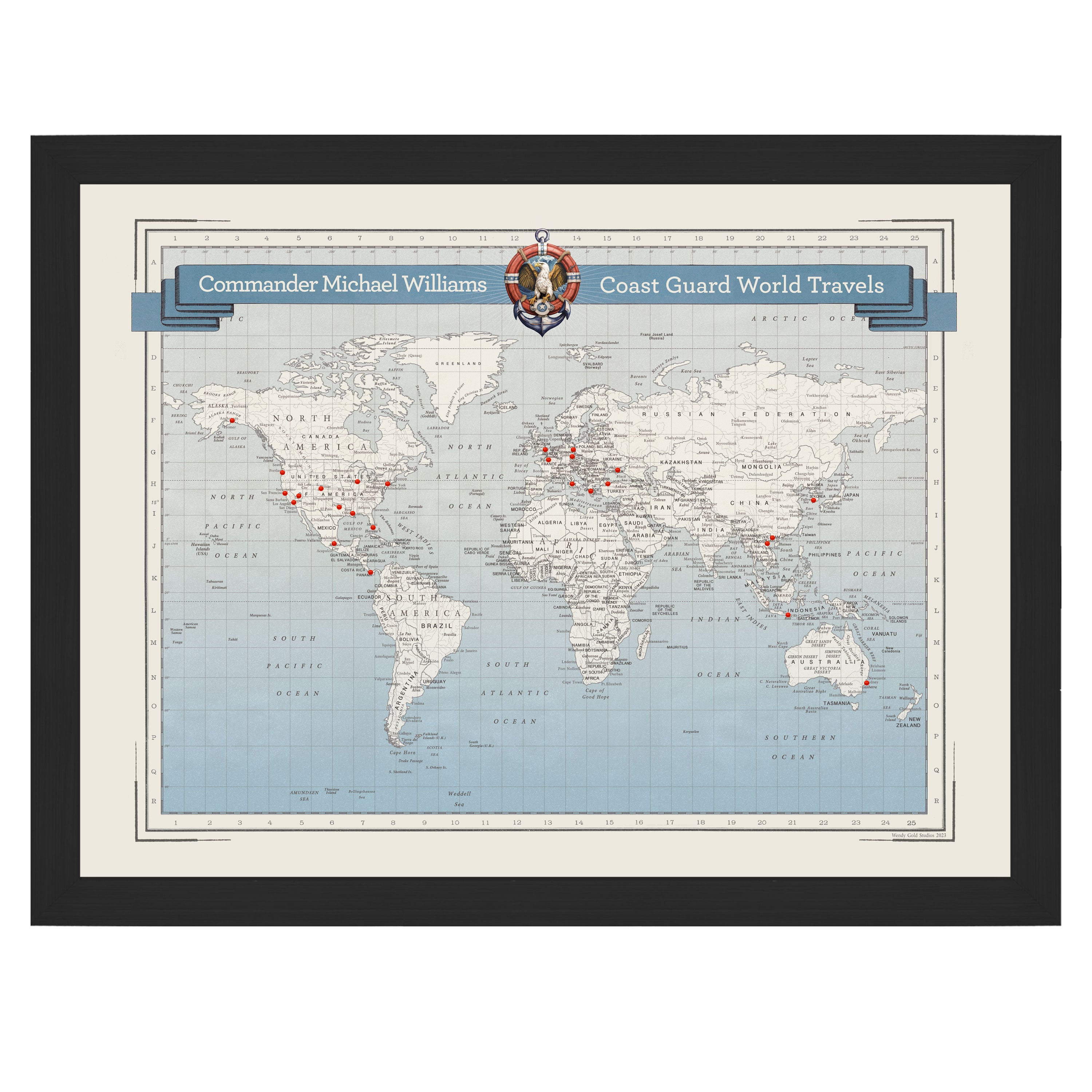 Coast Guard Push Pin Military Travel Map | Wendy Gold