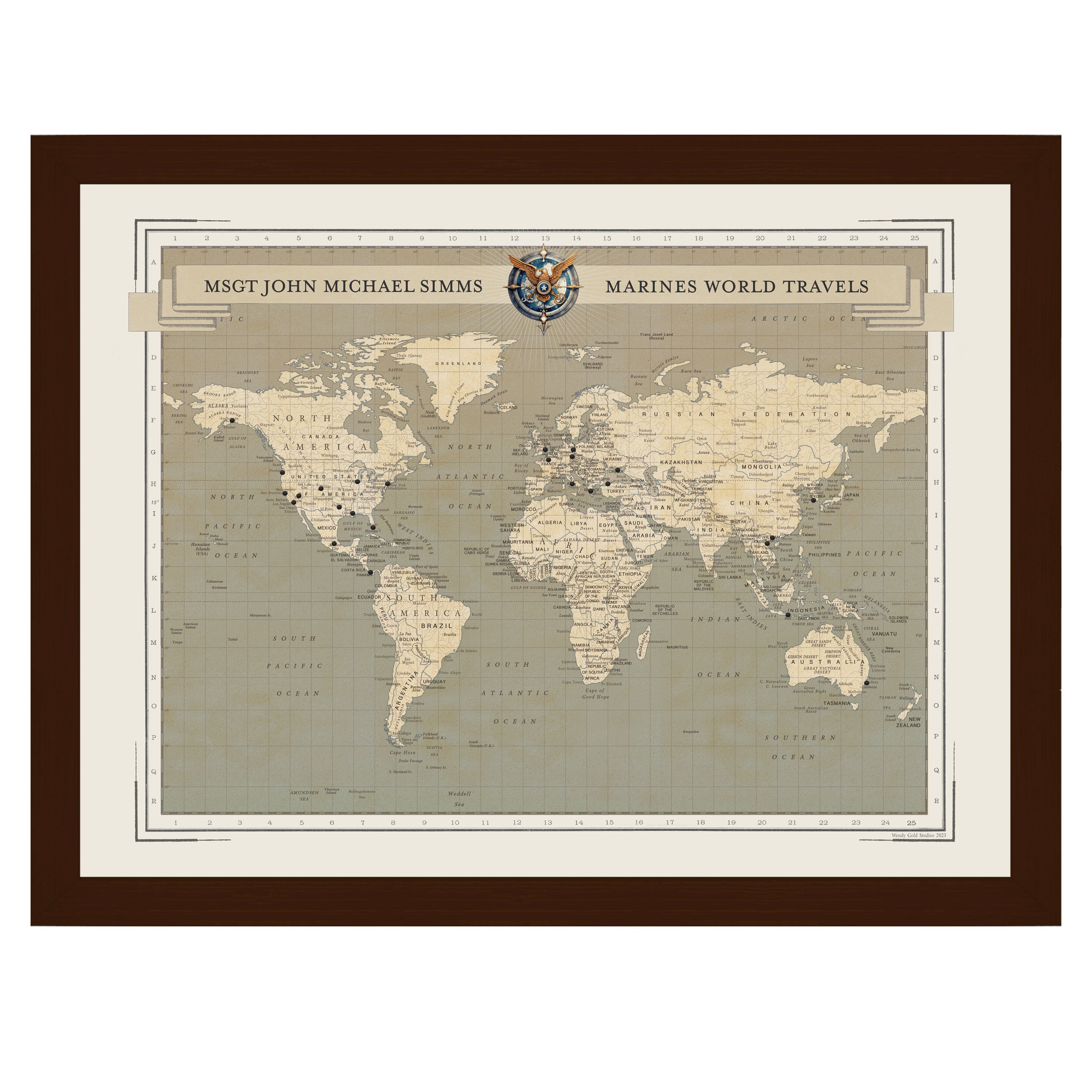 Marine Corps Push Pin Military Travel Map | Wendy Gold