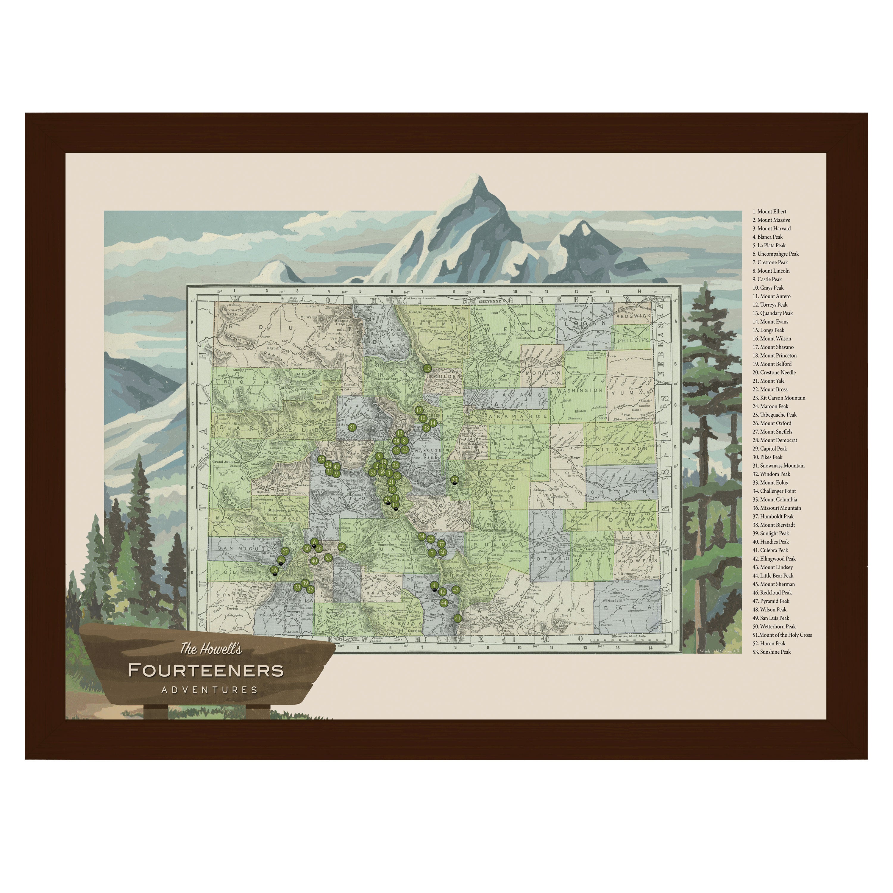 Map Of Colorado 14ers Scratch Off Colorado Fourteeners Print (Silk Art