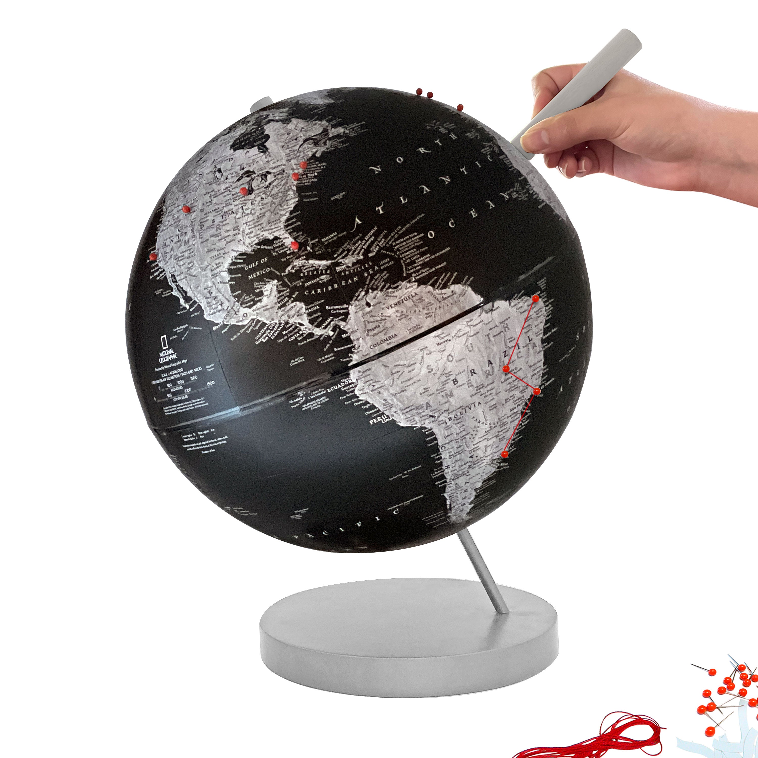 Push Pin Globe Black Silver, Travel Globe with Pins | Wendy Gold