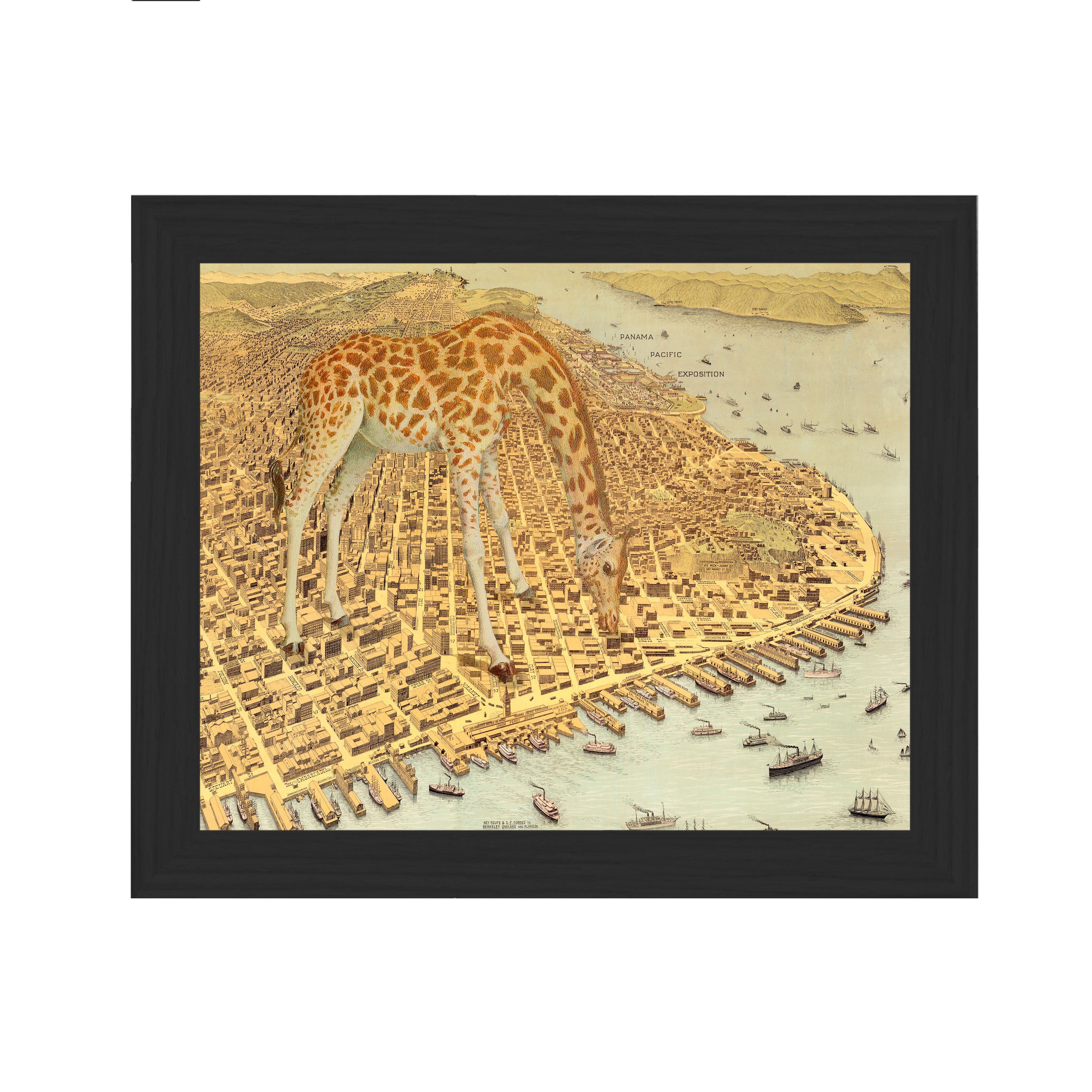 San Francisco Giraffe Collaged Map Art Vignette – Wendy Gold