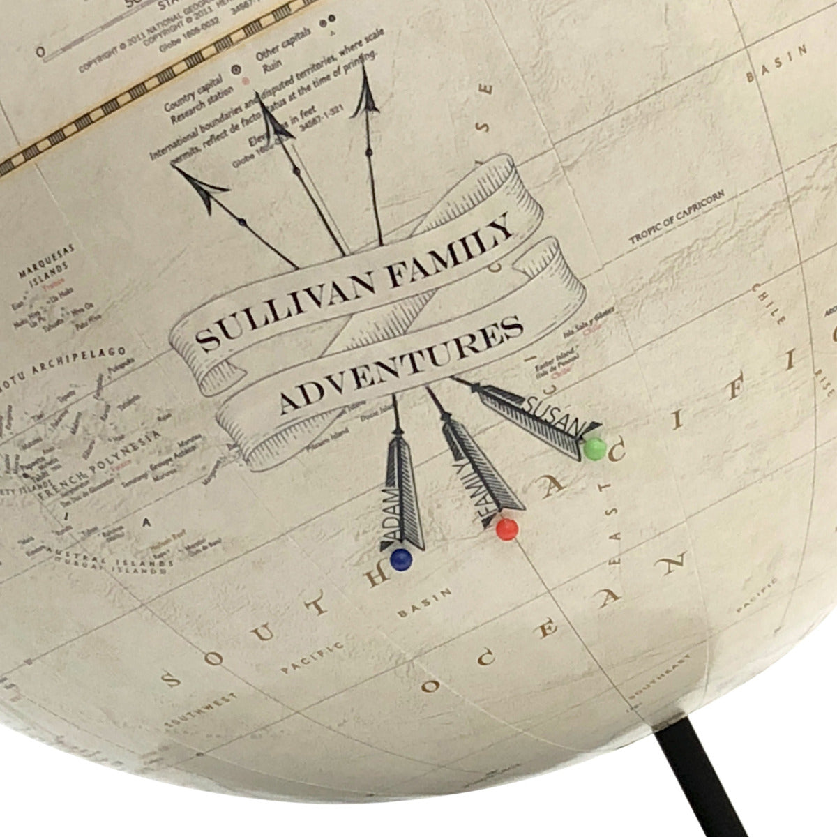 Push Pin Globe with a Personalized Legend Ivory | Wendy Gold