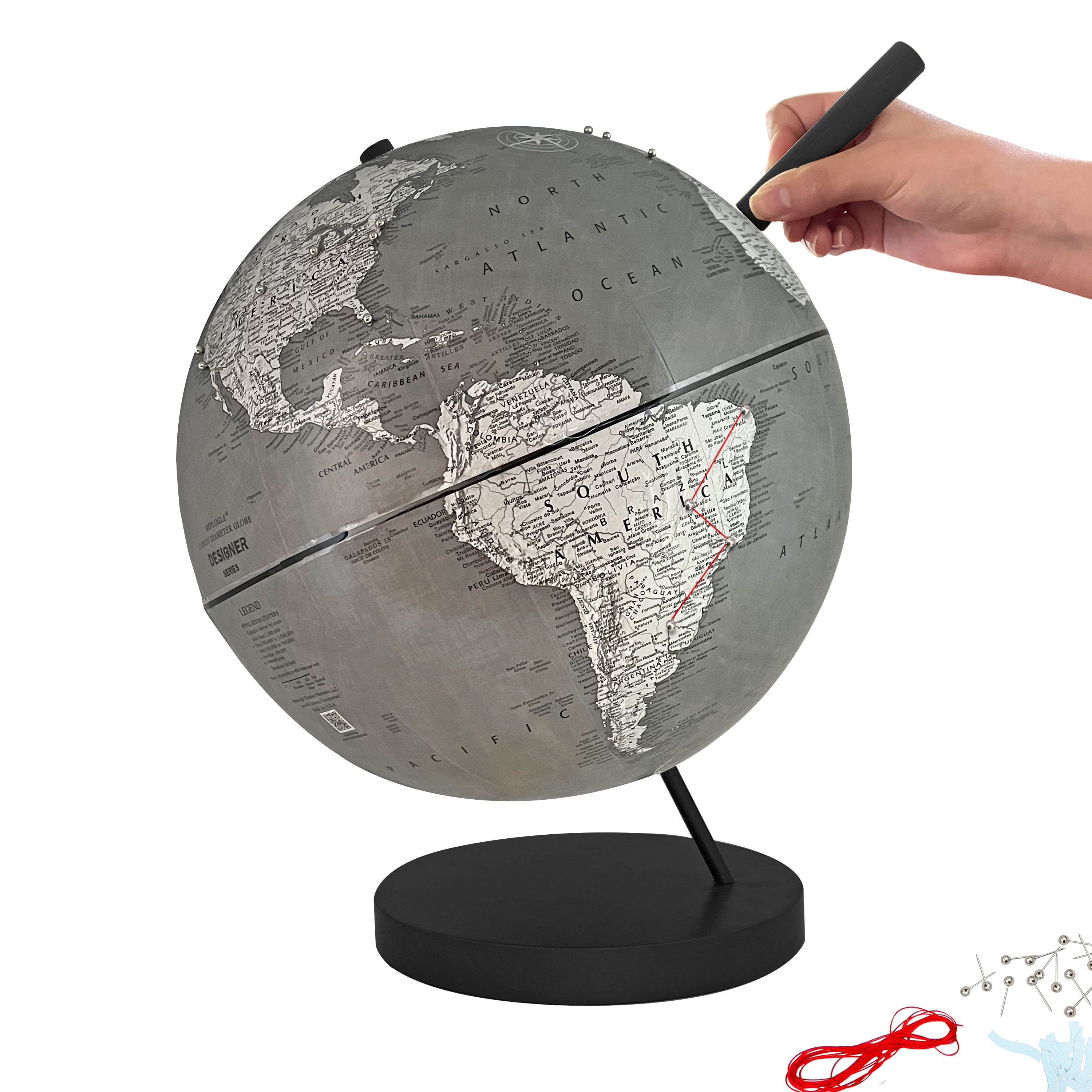 Push Pin Globe Grey, Travel Globe with Pins | Wendy Gold